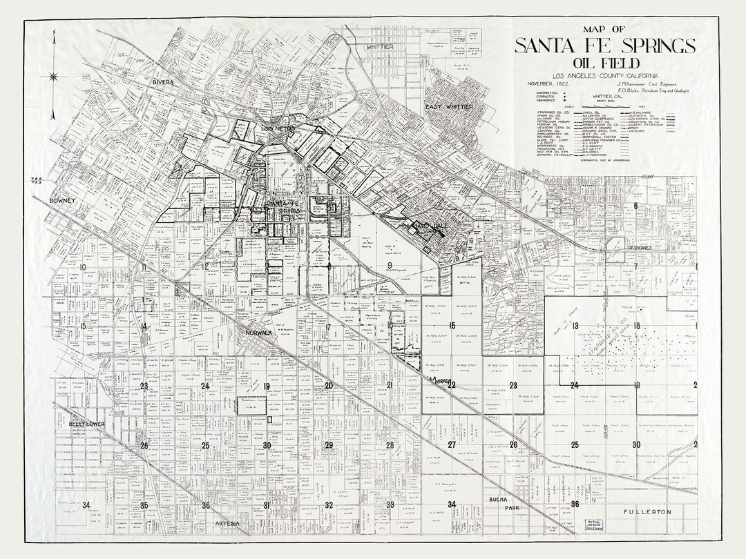 1922 Farm Line Map of Santa Fe Springs Oil Field California - Etsy