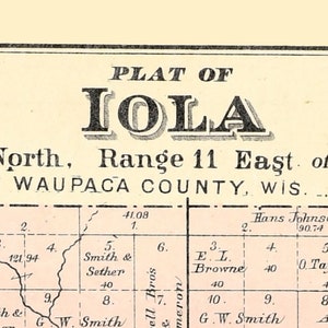 1889 Map of Iola Township Waupaca County Wisconsin - Etsy