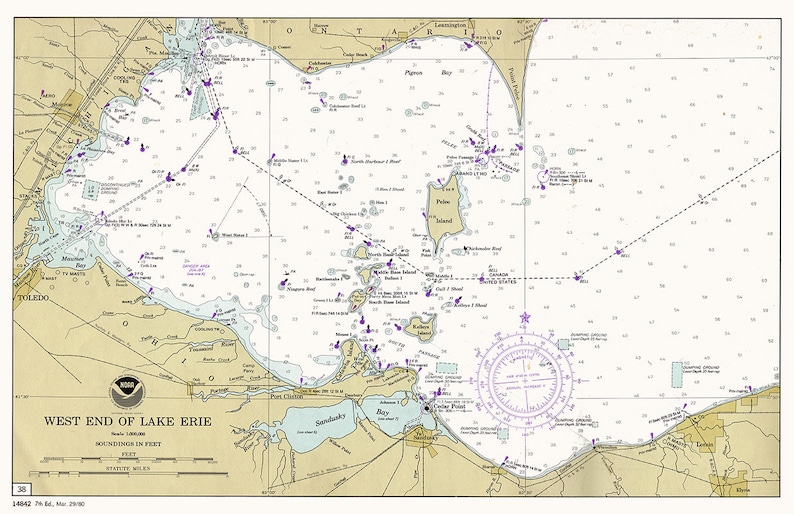 1980 Nautical Map of West End of Lake Erie - Etsy