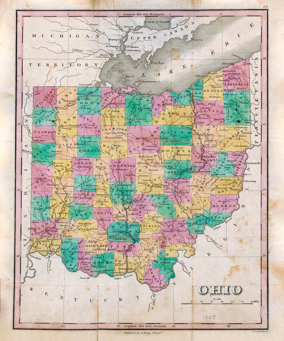 1828 Map of the State of Ohio - Etsy
