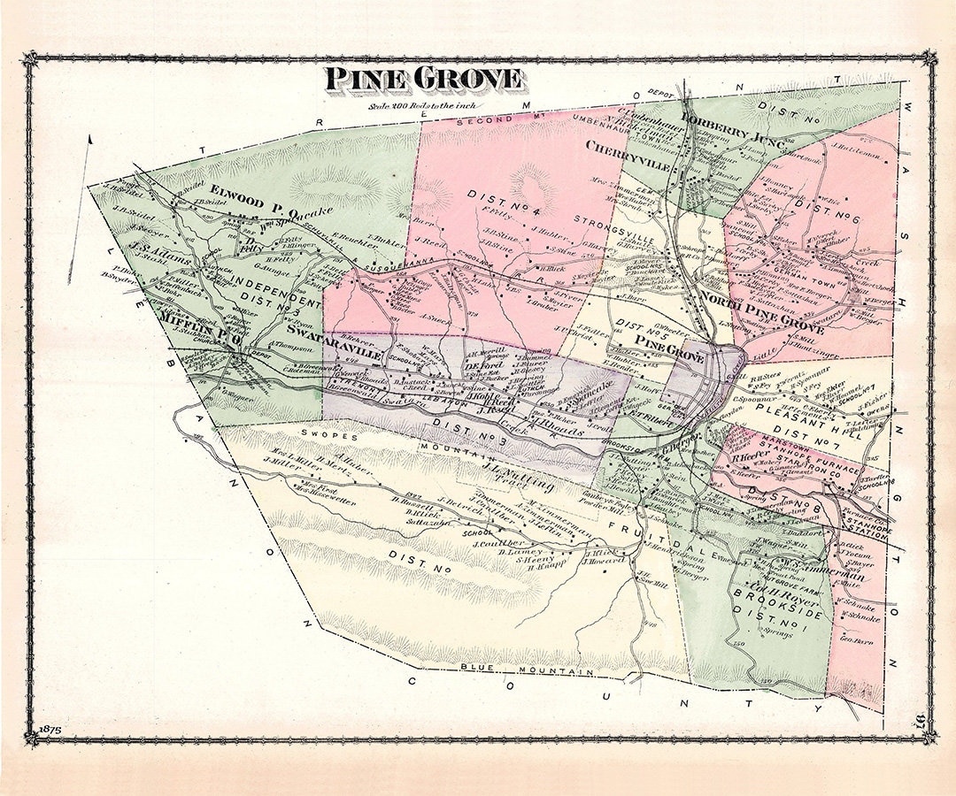 1875 Map of Pine Grove Township Schuylkill County Pennsylvania - Etsy