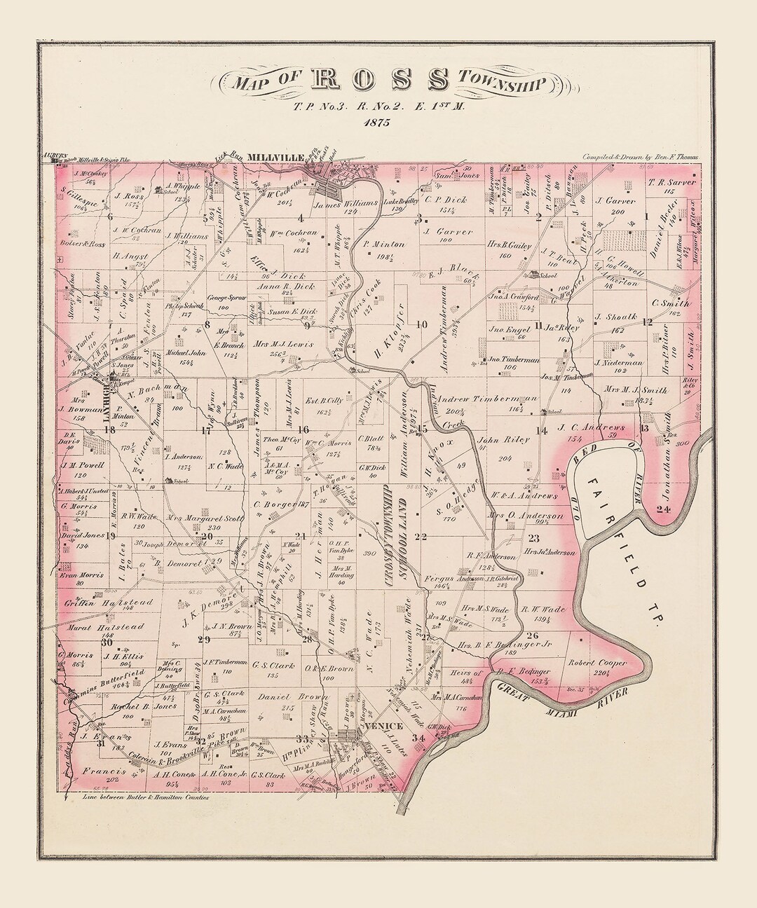1875 Map of Ross Township Butler County Ohio - Etsy