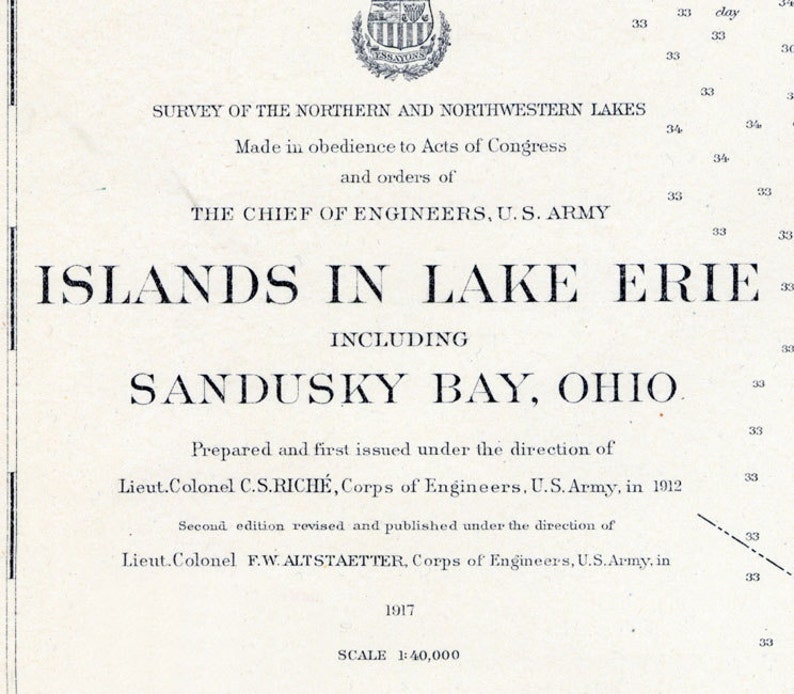 1917 Nautical Map Lake Erie Islands Sandusky Bay Ohio - Etsy