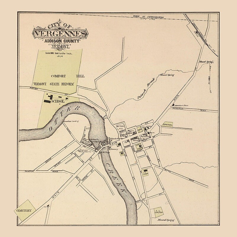 1876 Town Map of Vergennes Addison County Vermont - Etsy