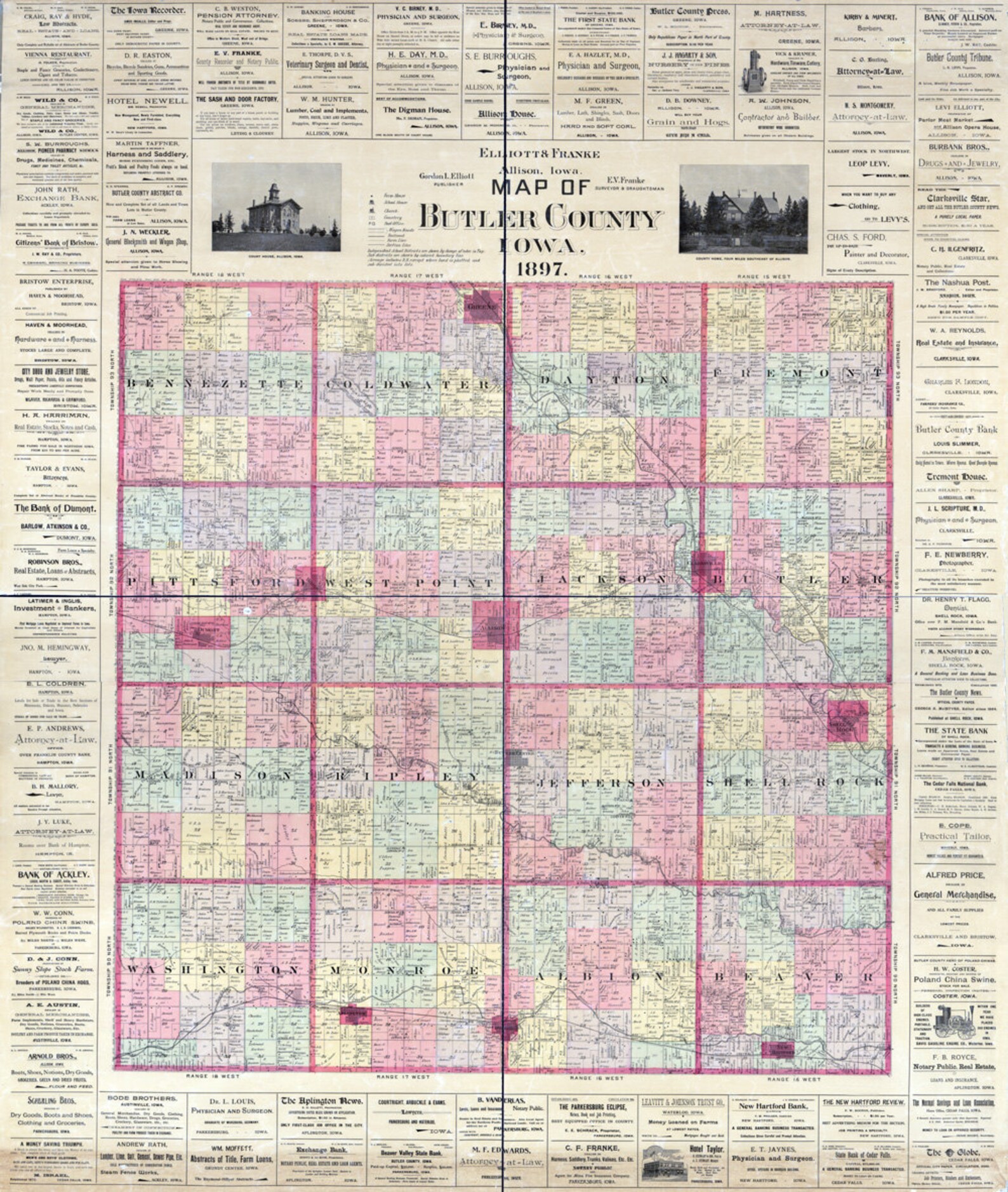 1897 Map of Butler County Iowa Clarksville - Etsy