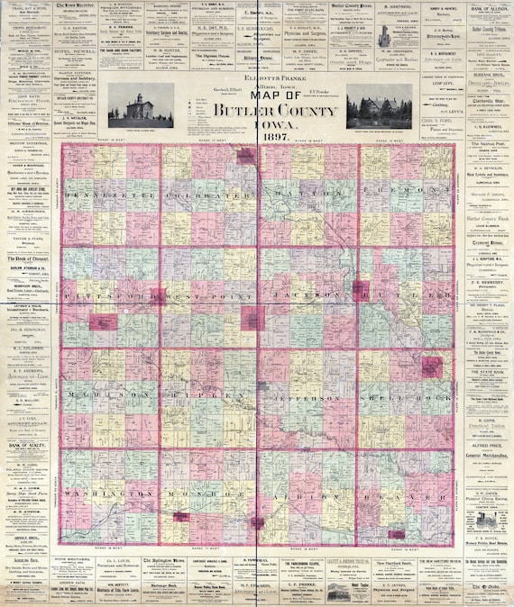 1897 Map of Butler County Iowa Clarksville | Etsy