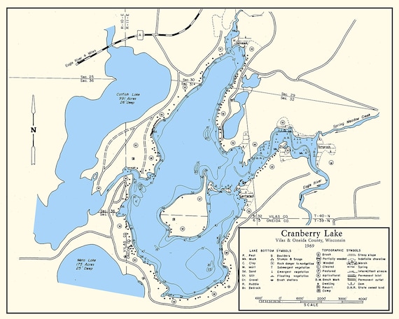 1969 Map of Cranberry Lake Vilas and Oneida County Wisconsin - Etsy