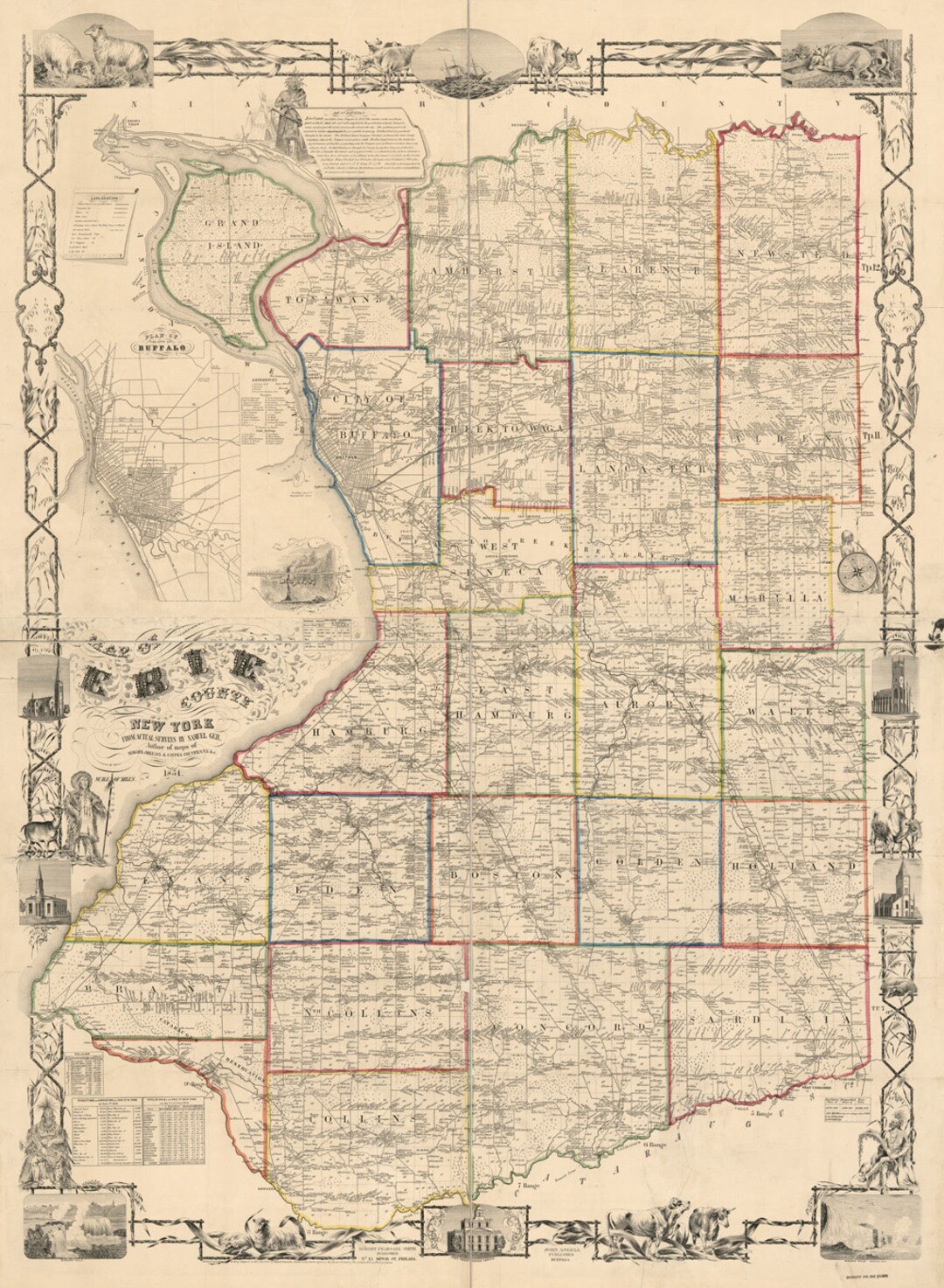 1854 Farm Line Map of Erie County NY From Actual Surveys Buffalo - Etsy