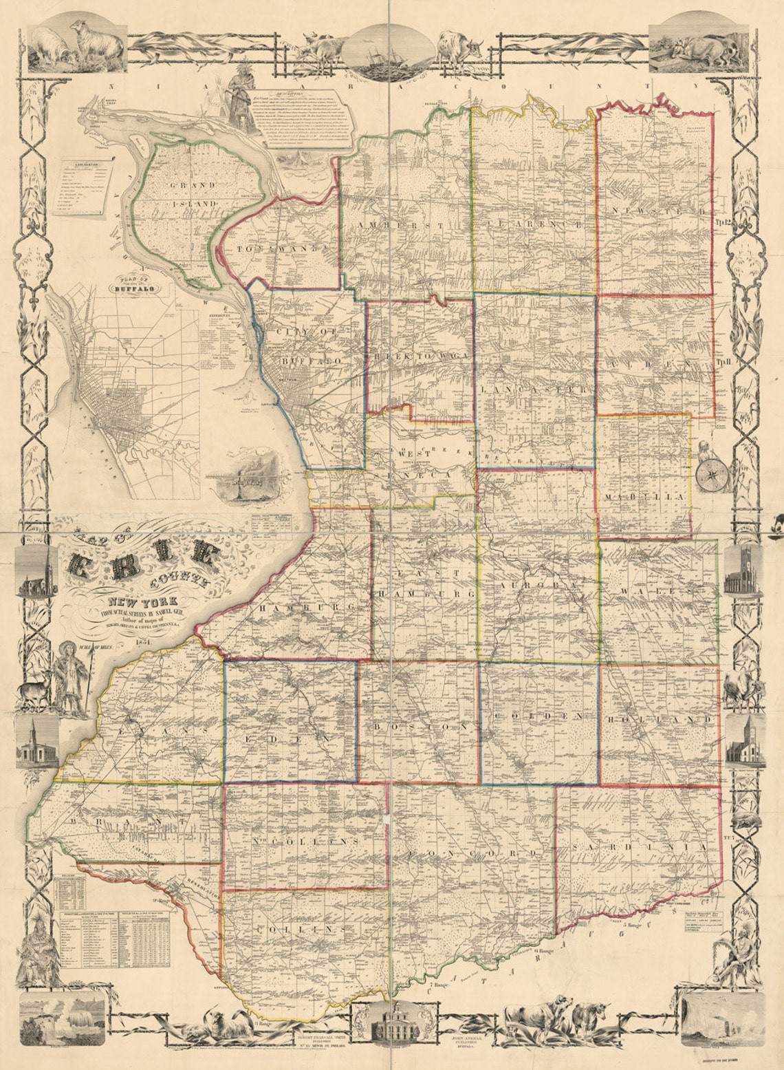 1854 Farm Line Map of Erie County NY From Actual Surveys - Etsy