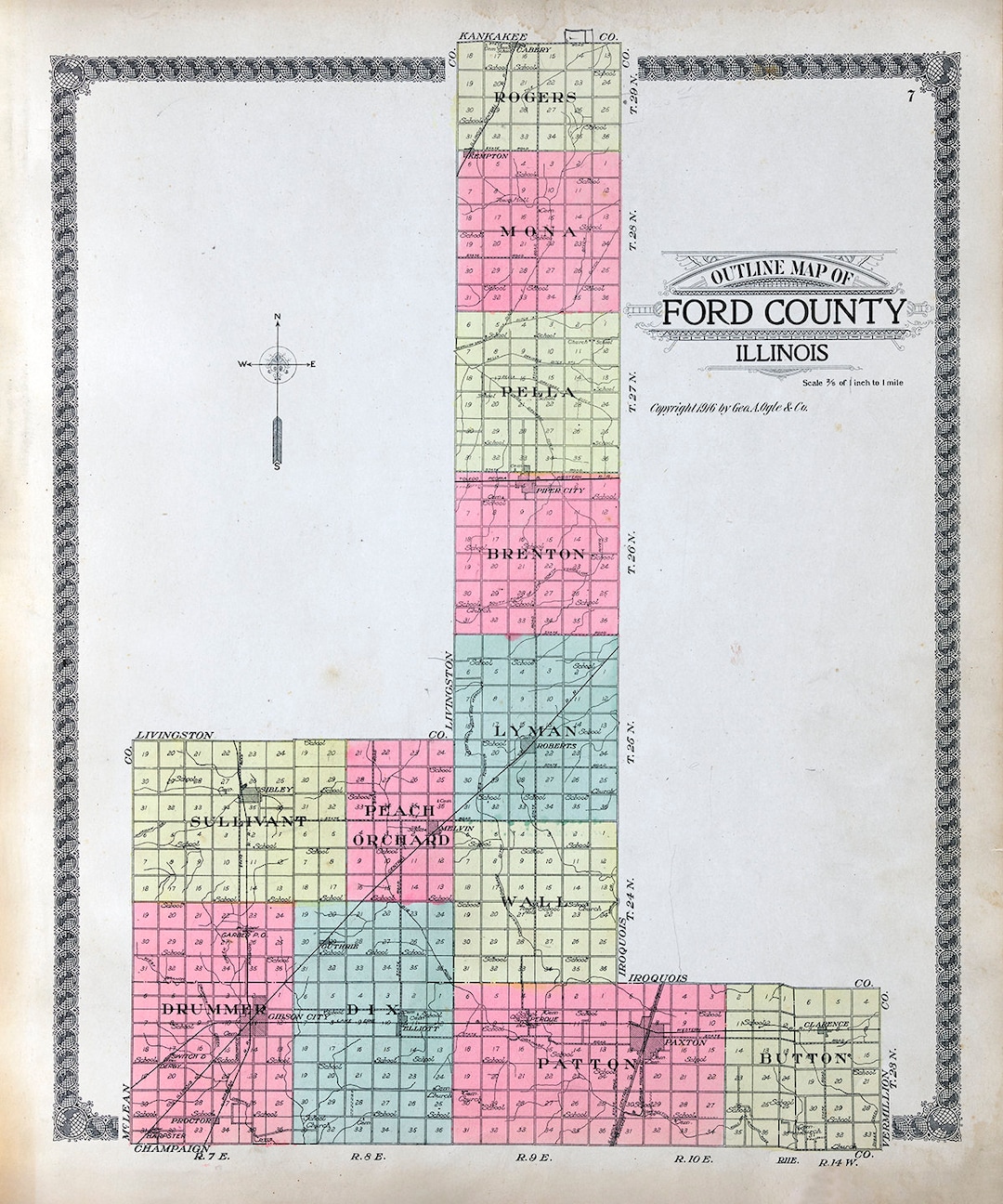 1916 Map of Ford County Illinois - Etsy