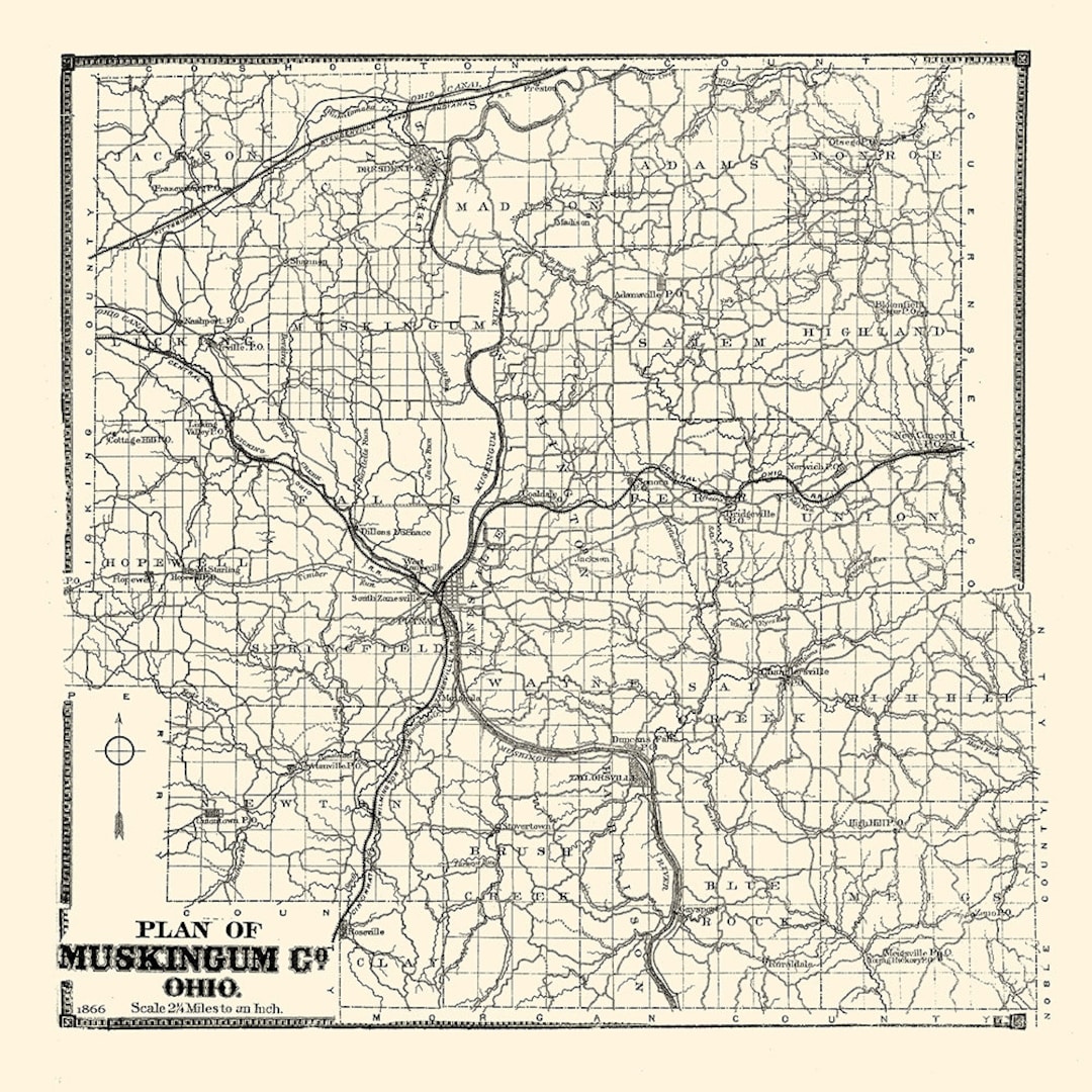 1866 Map of Muskingum County Ohio - Etsy