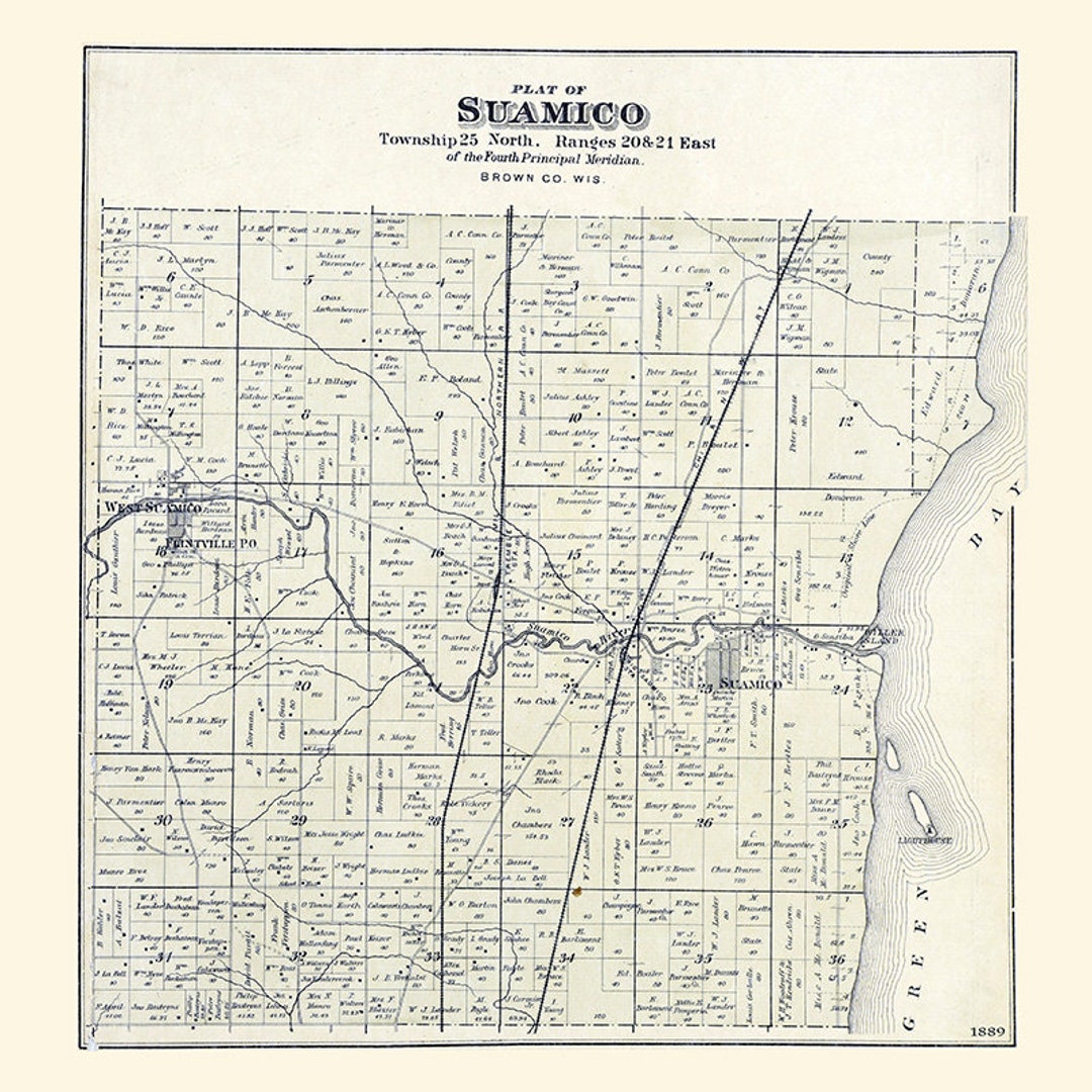 1889 Map of Suamico Township Brown County Wisconsin - Etsy