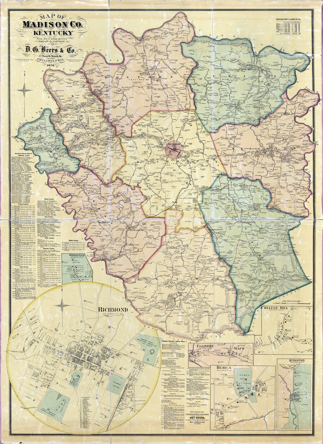 1876 Map of Madison County Kentucky Richmond - Etsy