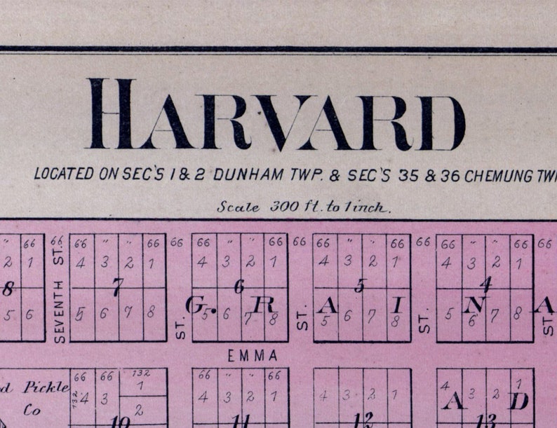 1892 Town Map of Harvard Mchenry County Illinois - Etsy