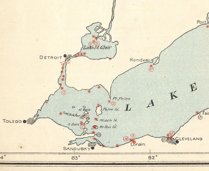 1894 Map of Great Lakes Wreck Locations - Etsy