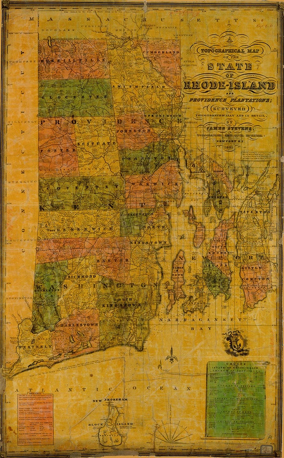 1831 Map of The State of Rhode Island | Etsy