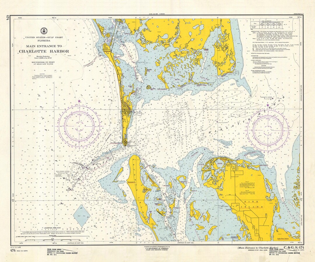 1961 Nautical Chart of Entrance to Charlotte Harbor Florida - Etsy