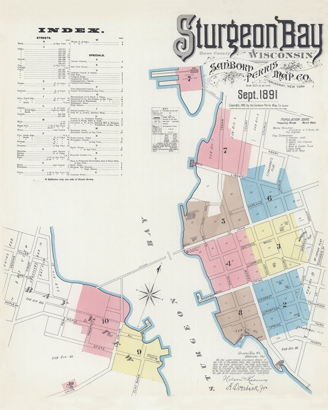 1891 Town Map of Sturgeon Bay Door County Wisconsin - Etsy