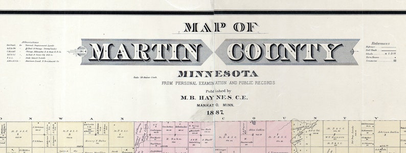 1887 Farm Line Map of Martin County Minnesota Fairmont - Etsy