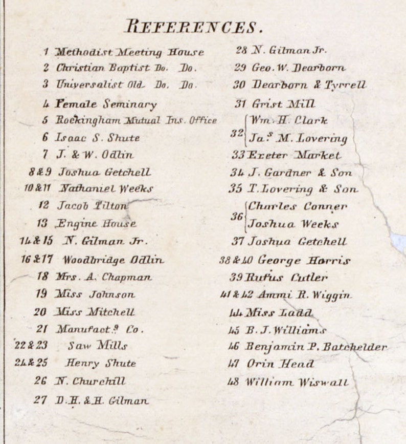 1845 Map of Exeter Village New Hampshire - Etsy