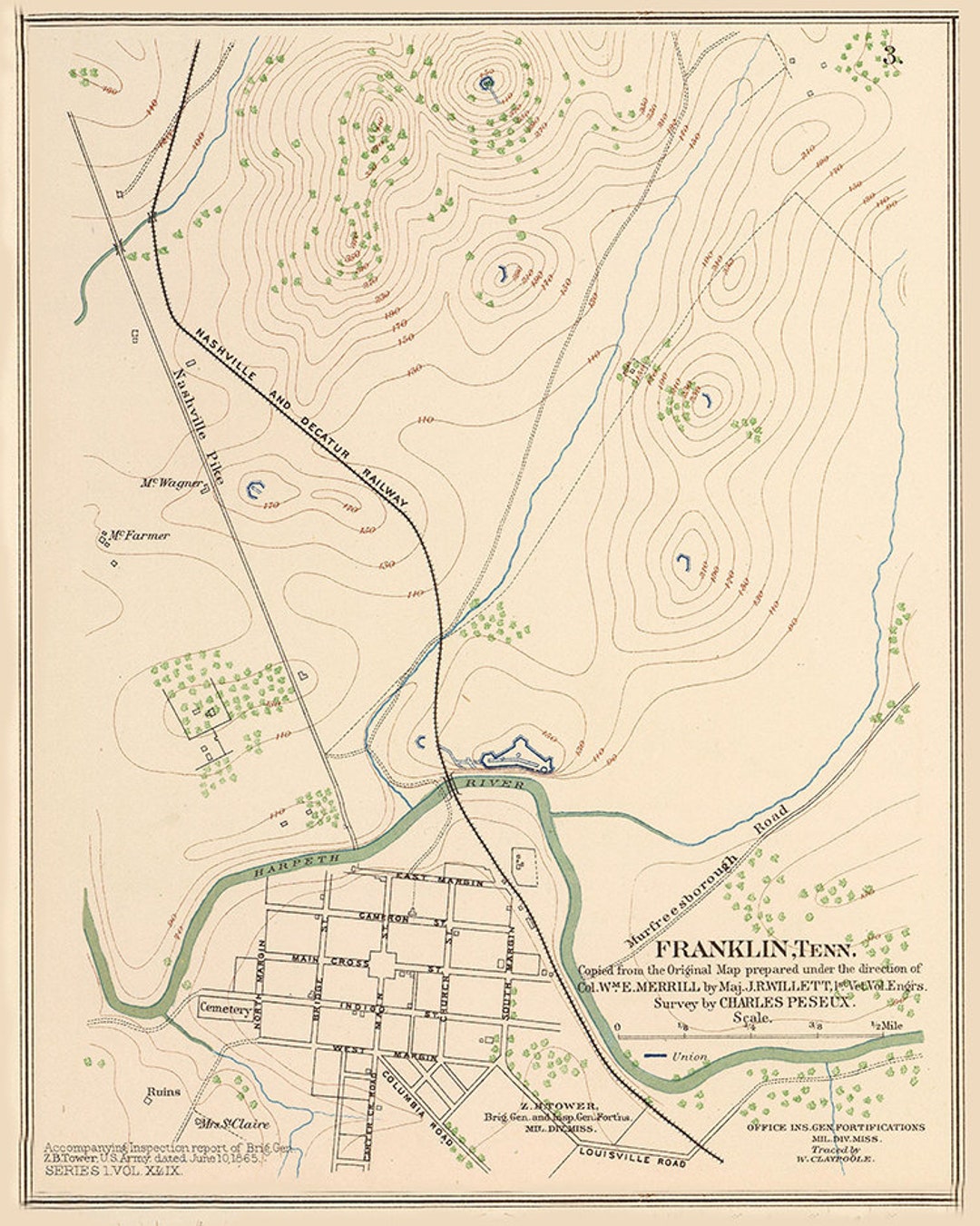 1895 Map of Franklin Tennessee - Etsy