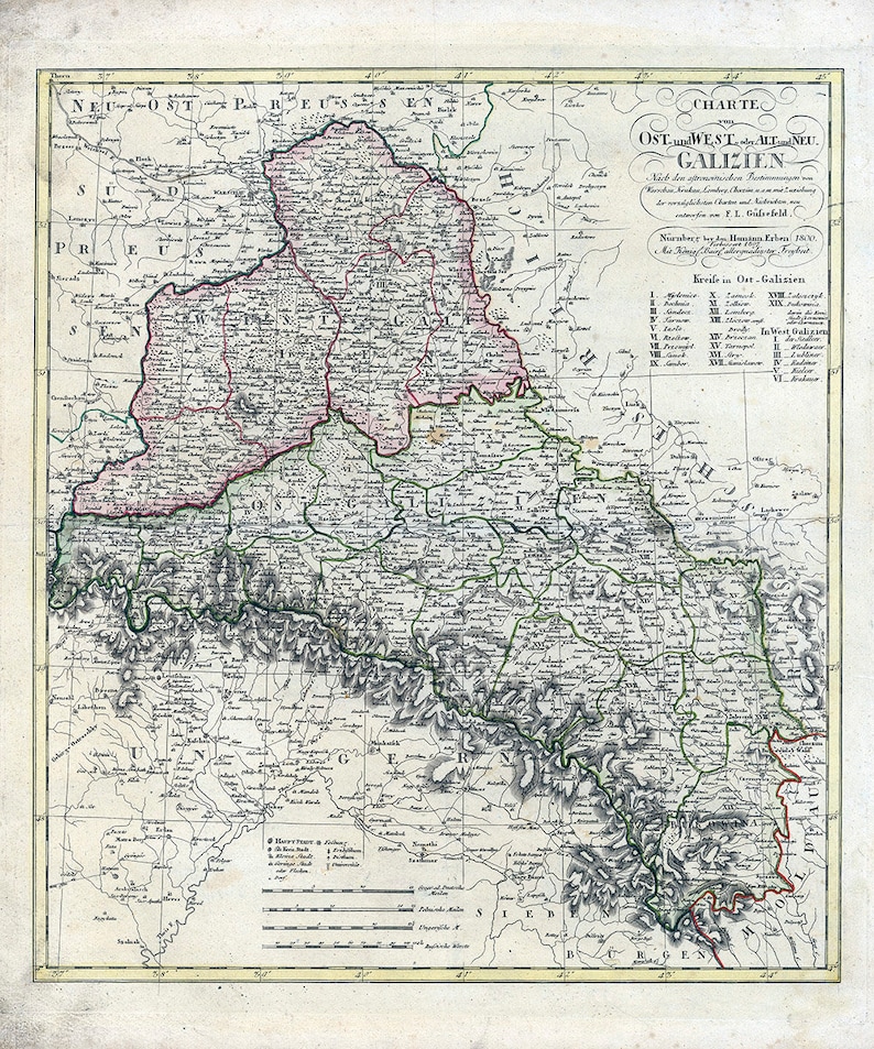 1807 Map of Galizien Austria Hungary - Etsy