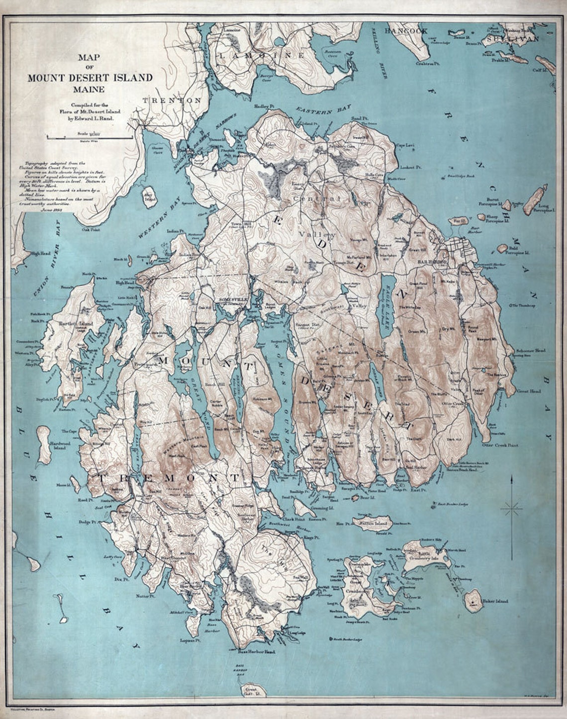1893 Map of Mount Desert Island Maine - Etsy