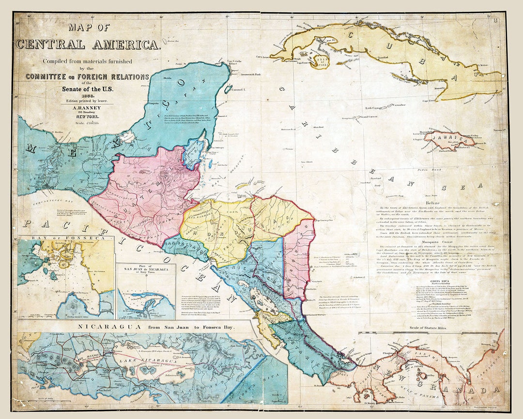 1856 Map of Central America - Etsy