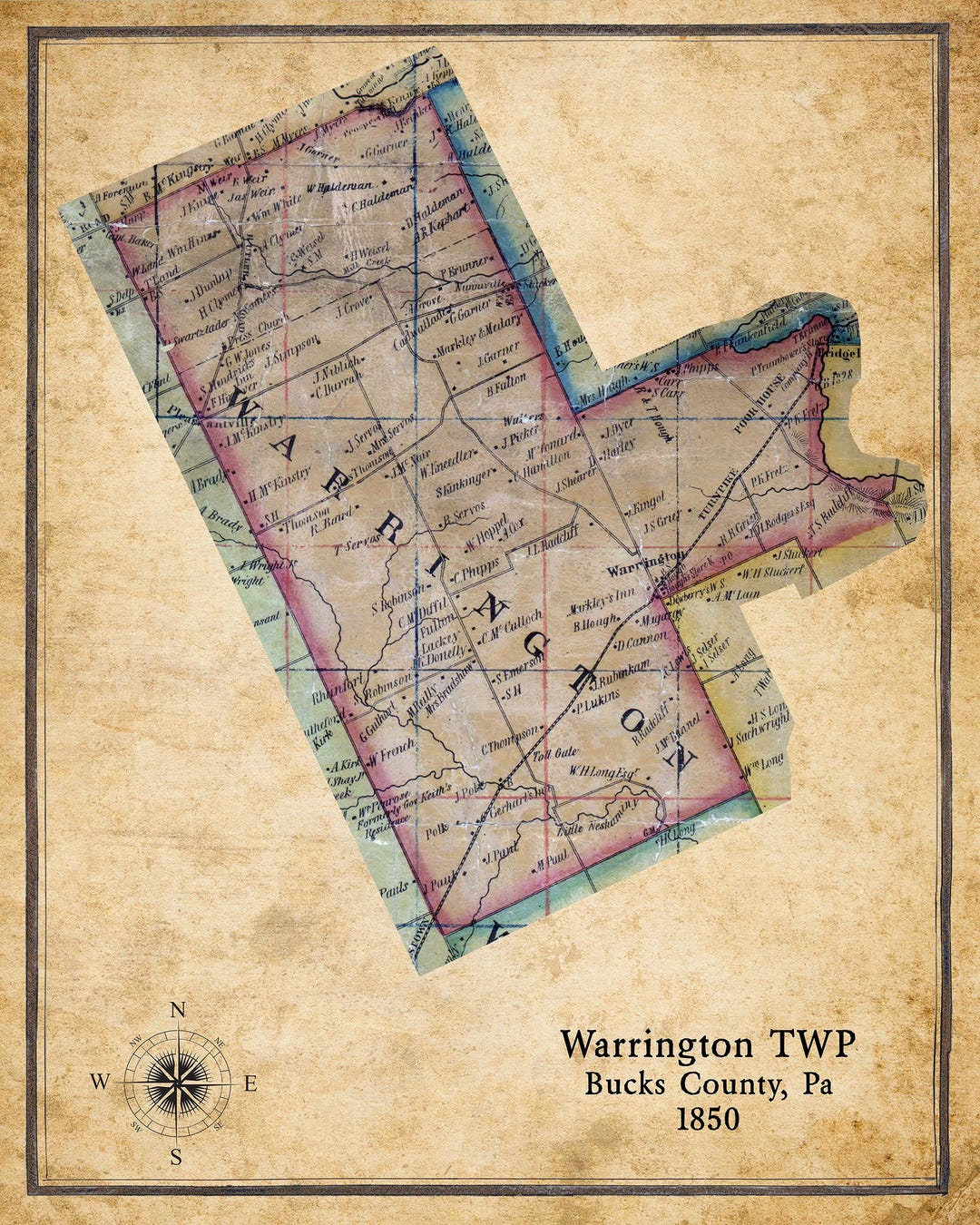 1850 Map of Warrington Township Bucks County Pennsylvania - Etsy