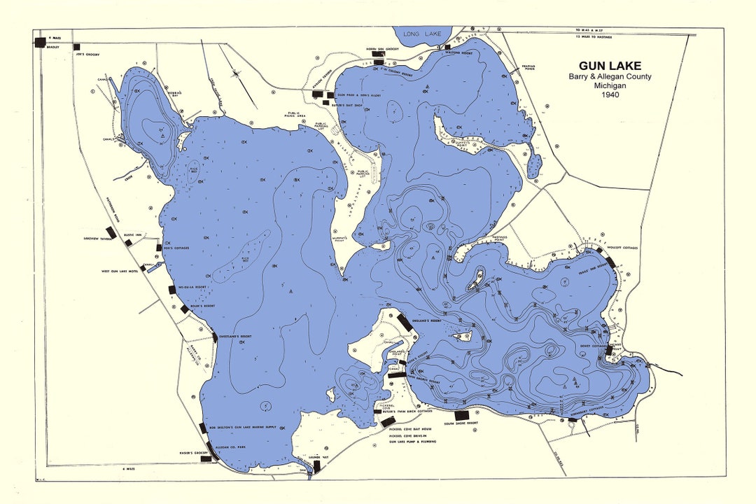 1940 Map of Gun Lake Barry County and Allegan County Michigan - Etsy