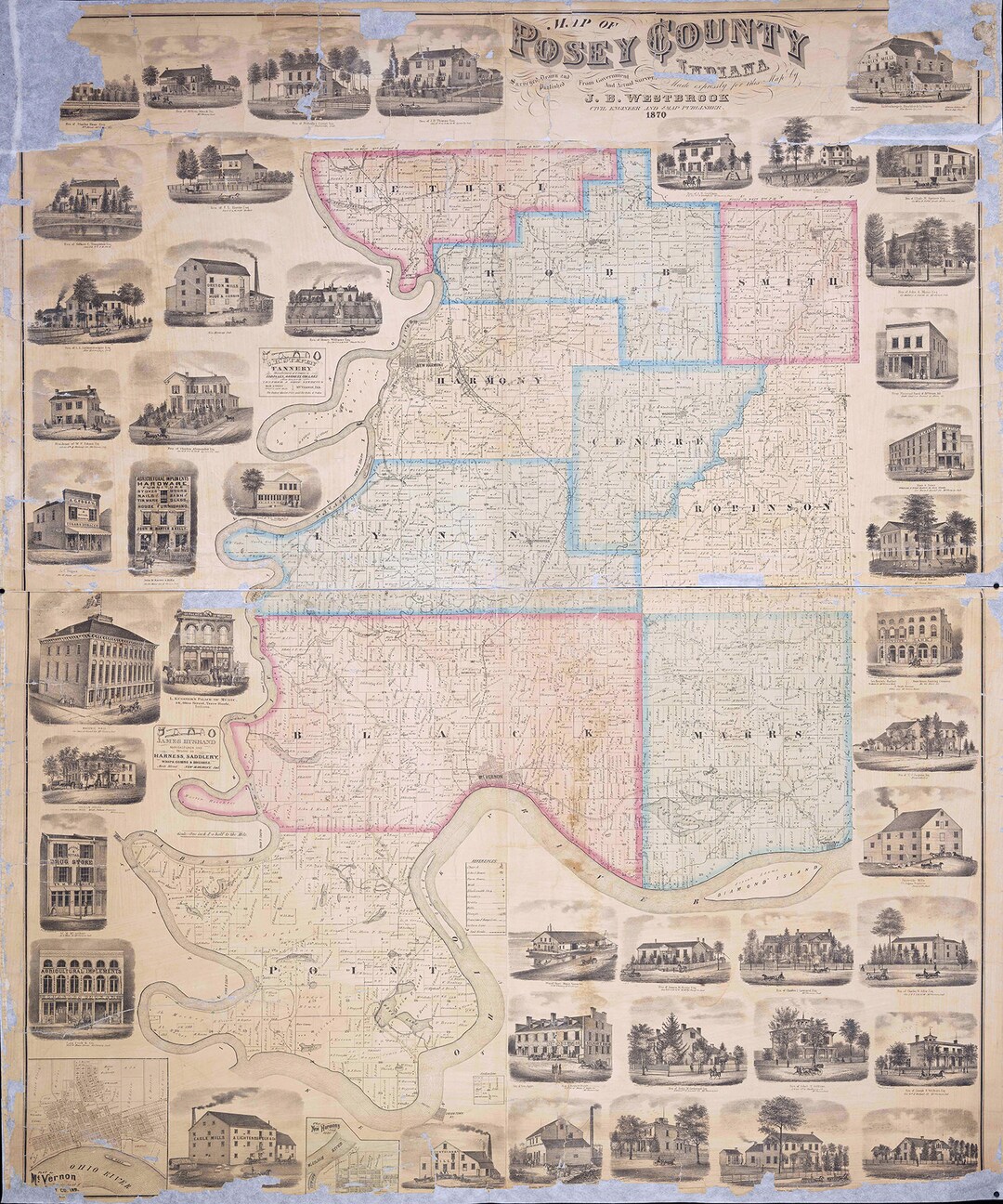 1870 Map of Posey County Indiana - Etsy