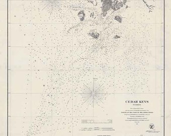 Nautical Charts of Cedar Keys Florida Florida FL 1861. - Etsy