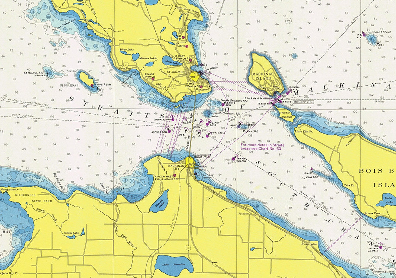1974 Nautical Map of Lake Huron Straits of Mackinac | Etsy