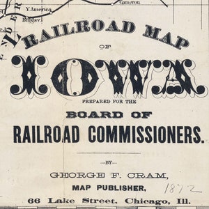 1872 Railroad Map of Iowa - Etsy