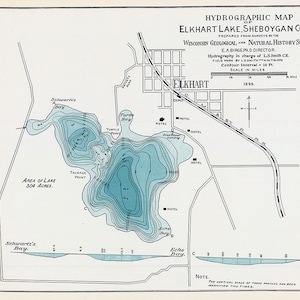 1898 Map of Lake Elkhart Sheboygan County Wisconsin - Etsy