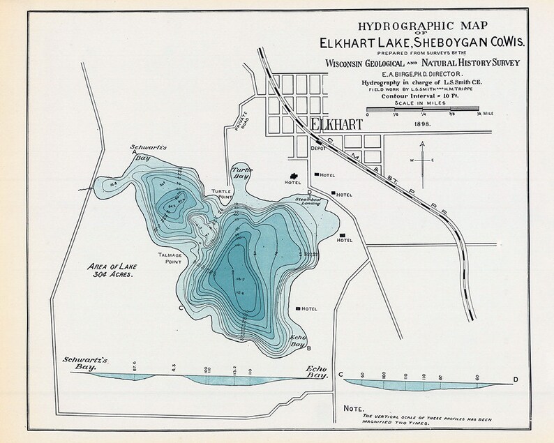 1898 Map of Lake Elkhart Sheboygan County Wisconsin - Etsy