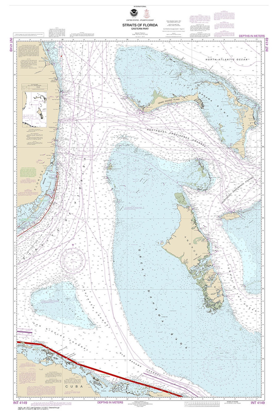 2017 Nautical Map of the Straits of Florida and the Bahama Islands - Etsy