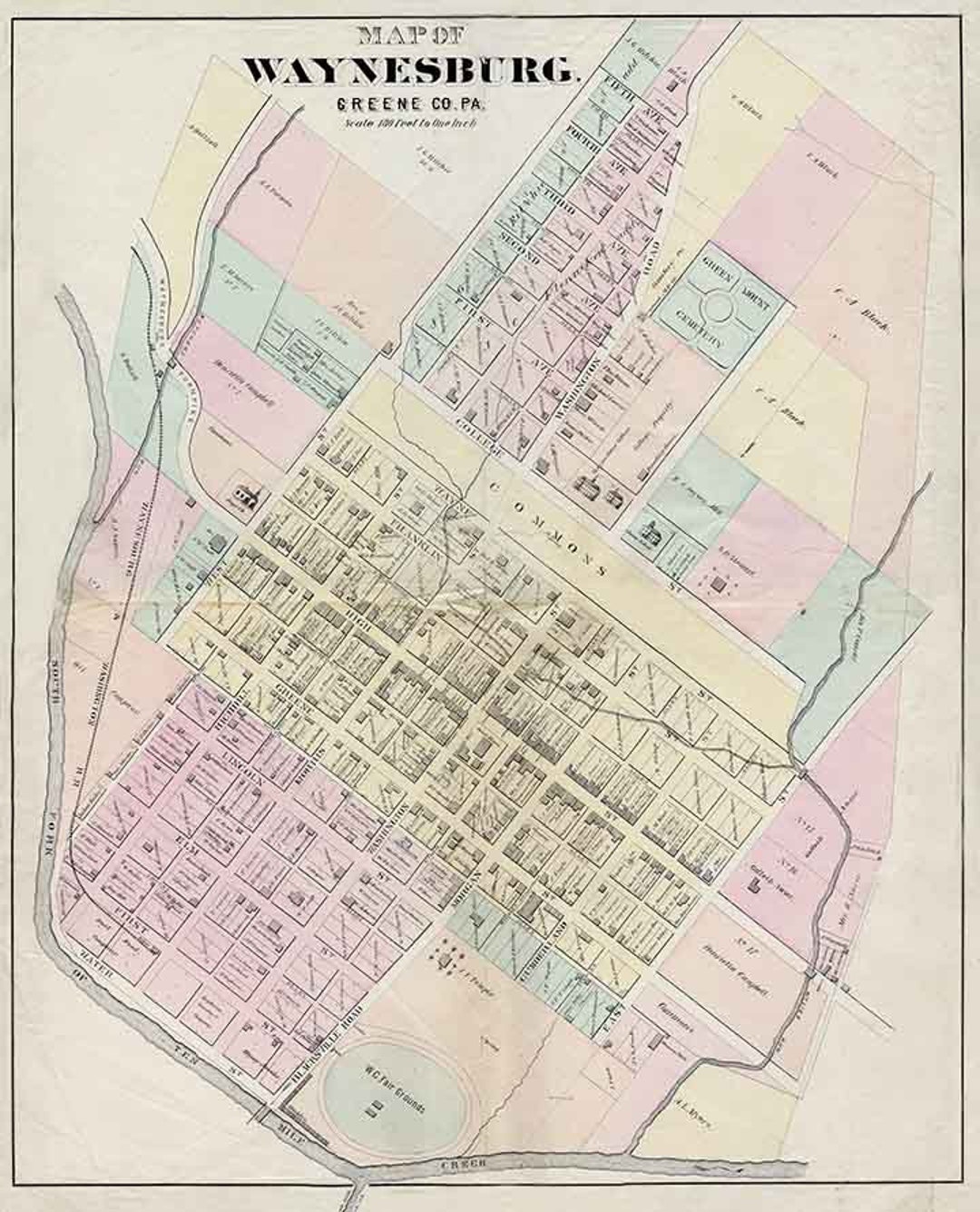 1876 Map of Waynesburg Greene County Pennsylvania Caldwells Atlas - Etsy