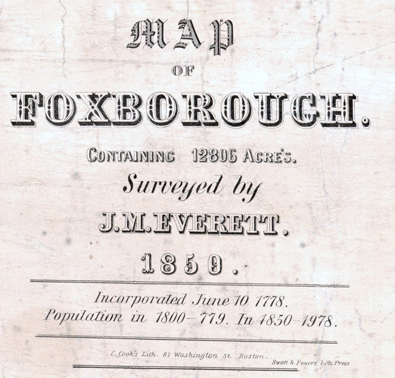 1850 Map of Foxborough Massachusetts - Etsy