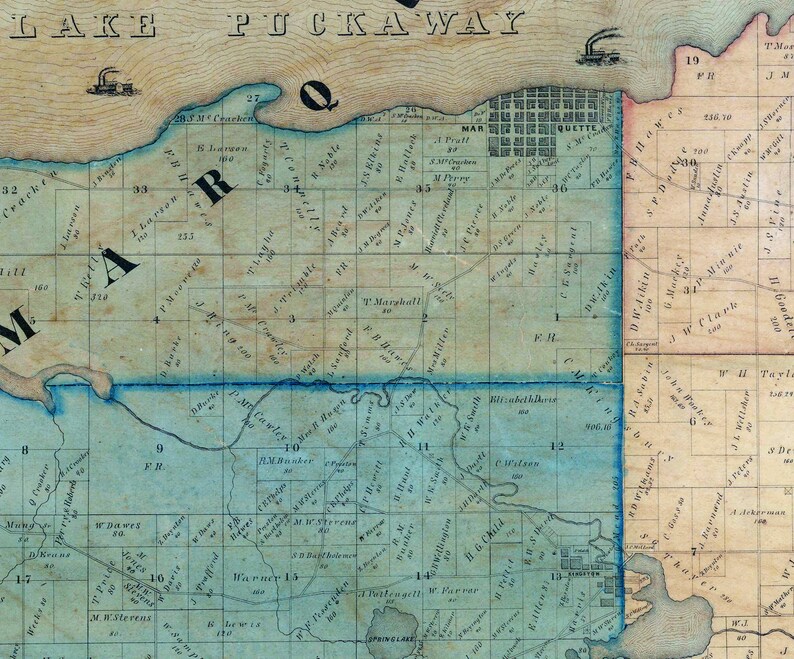 1860 Farm Line Map of Green Lake County Wisconsin - Etsy