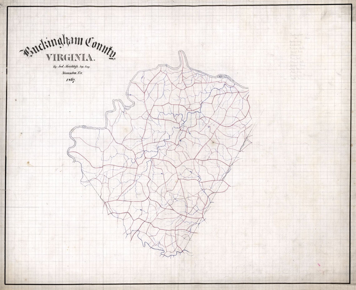 1867 Map of Buckingham County Virginia Historical Places | Etsy