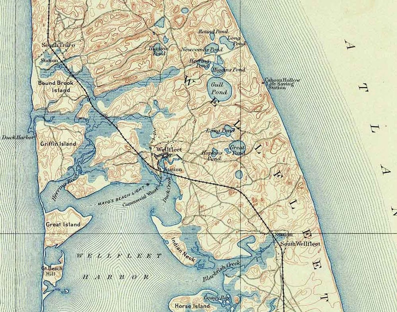 1889 Topo Map of Wellfleet Massachusetts Quad - Etsy
