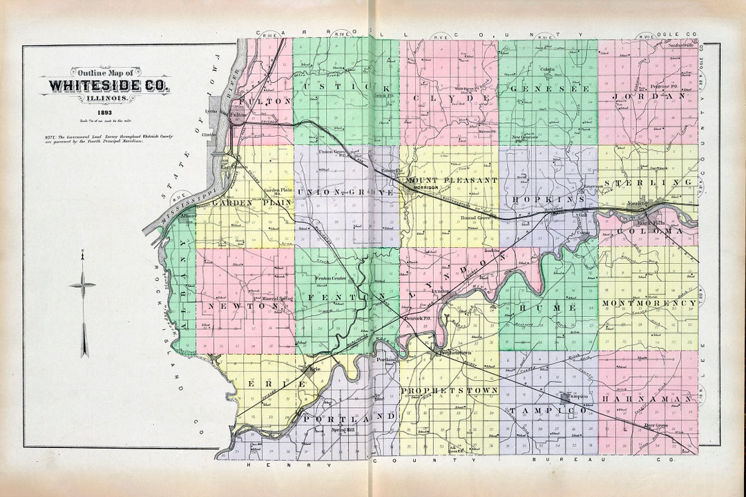 1893 Map of Whiteside County Illinois - Etsy