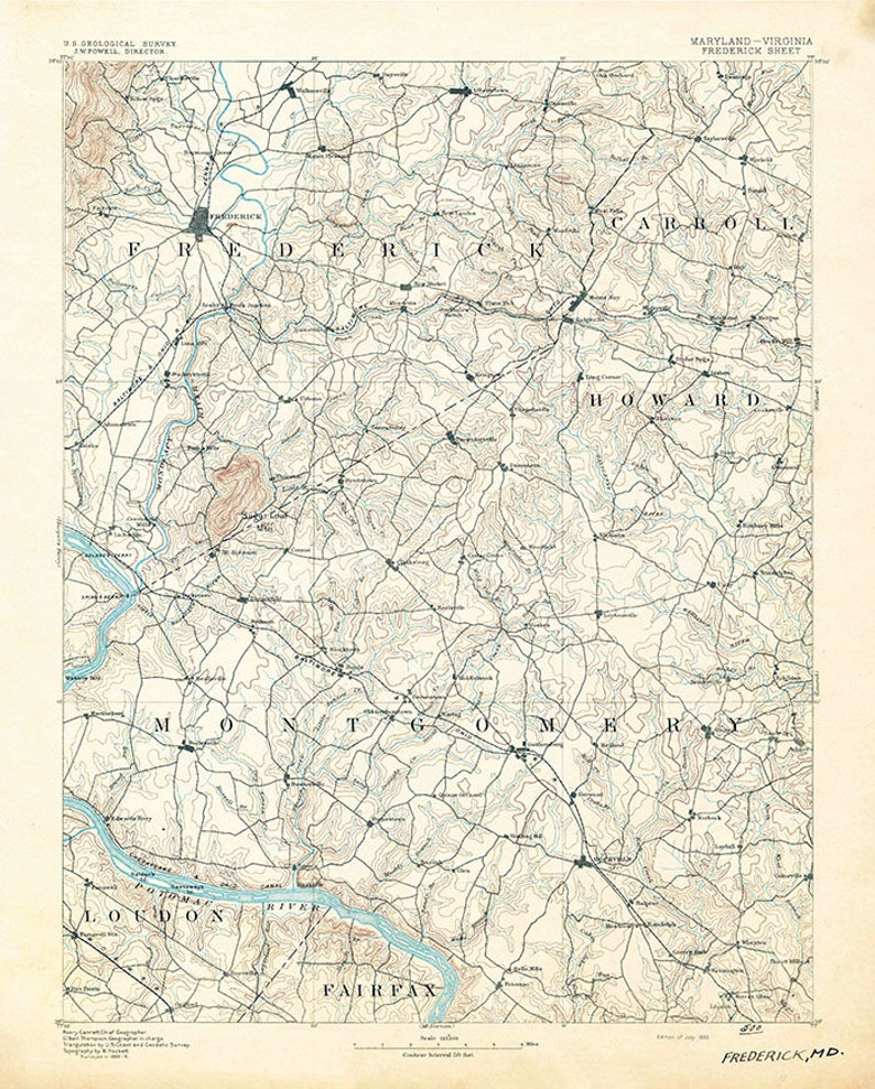 1893 Topo Map of Frederick Maryland Quadrangle - Etsy
