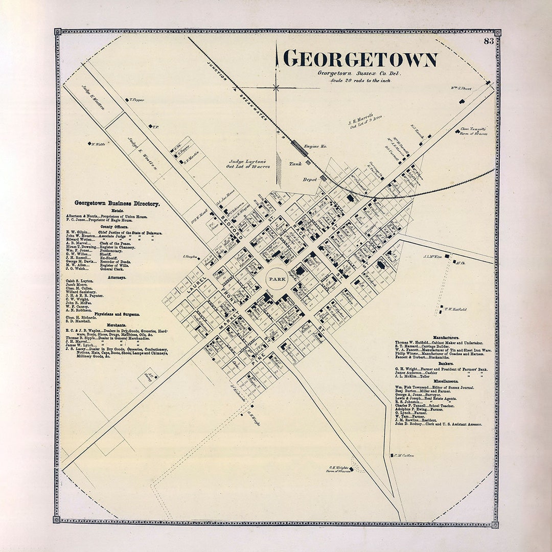 1868 Map of Georgetown Sussex County Delaware - Etsy