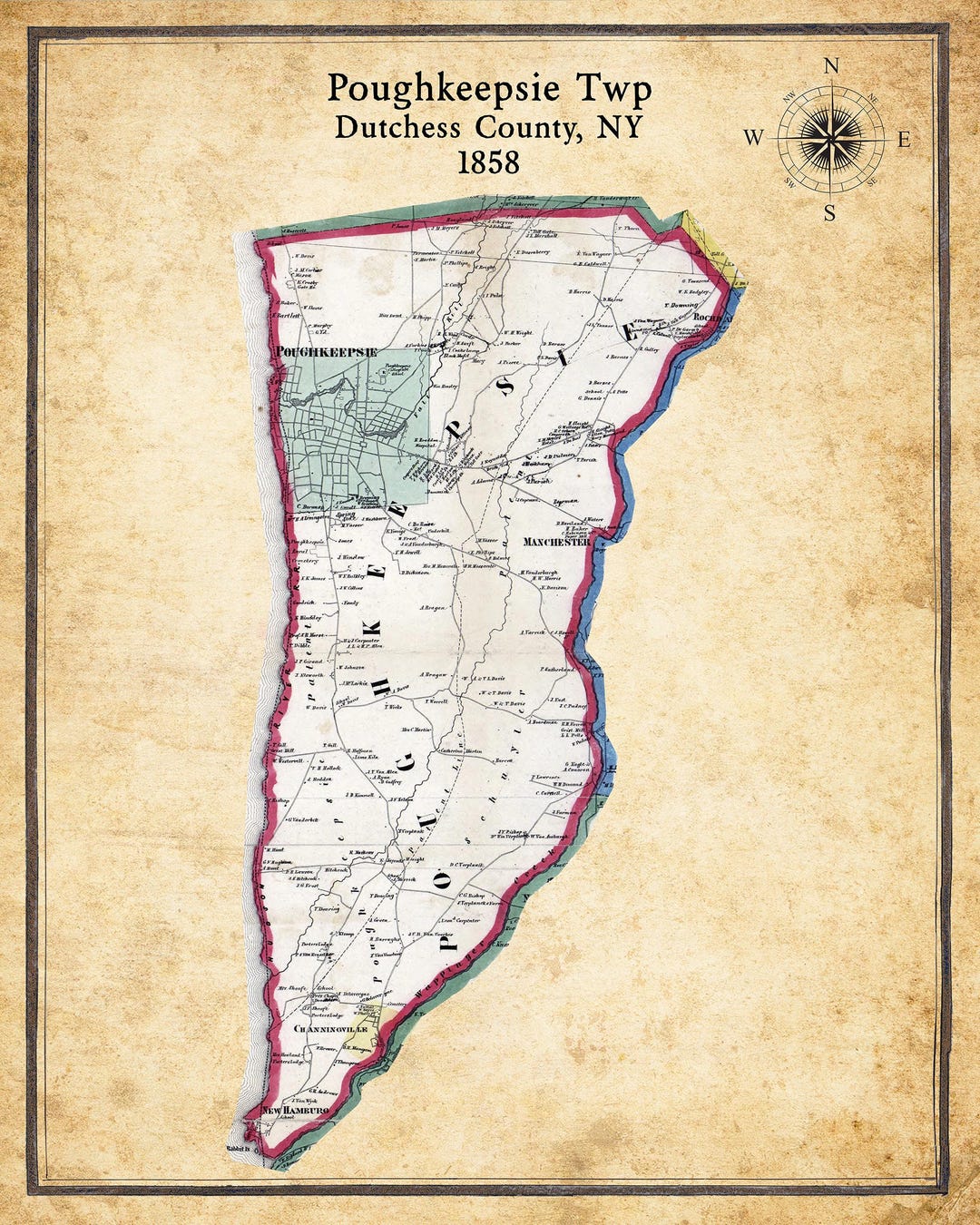 1858 Map of Poughkeepsie Township Dutchess County New York - Etsy