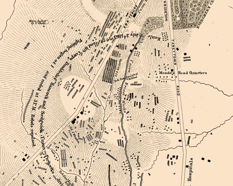 1864 Map of the Gettysburg Pennsylvania Battlefield - Etsy
