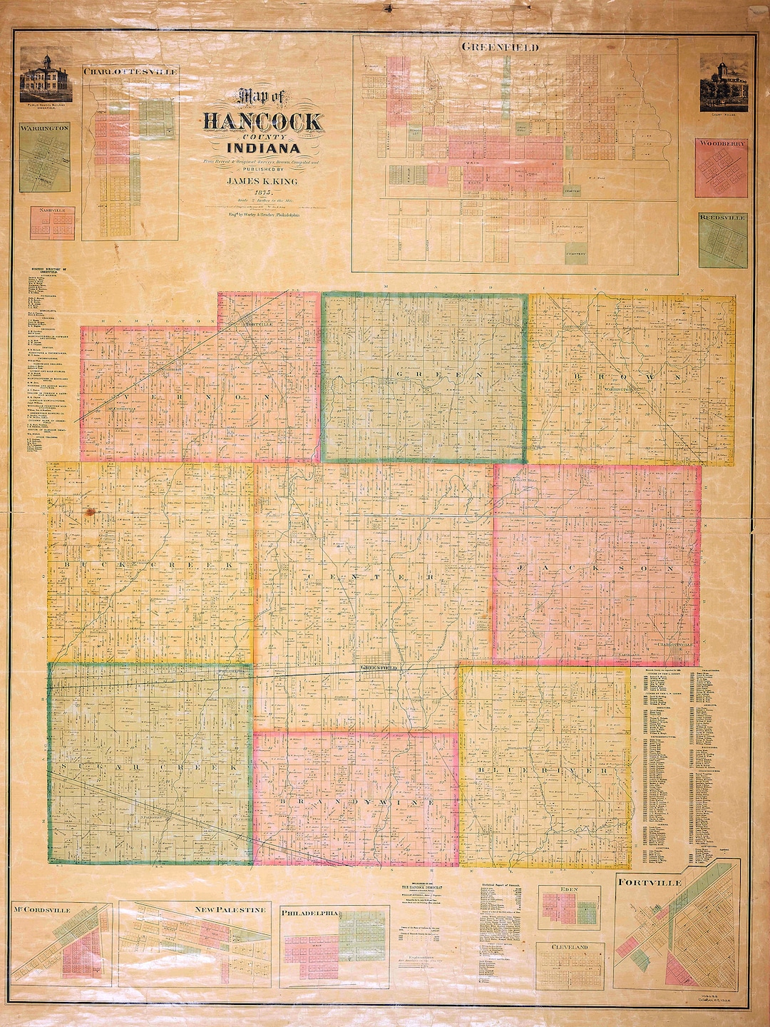 1875 Farm Line Map of Hancock County Indiana - Etsy