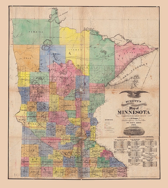 1870 Map of Minnesota | Etsy