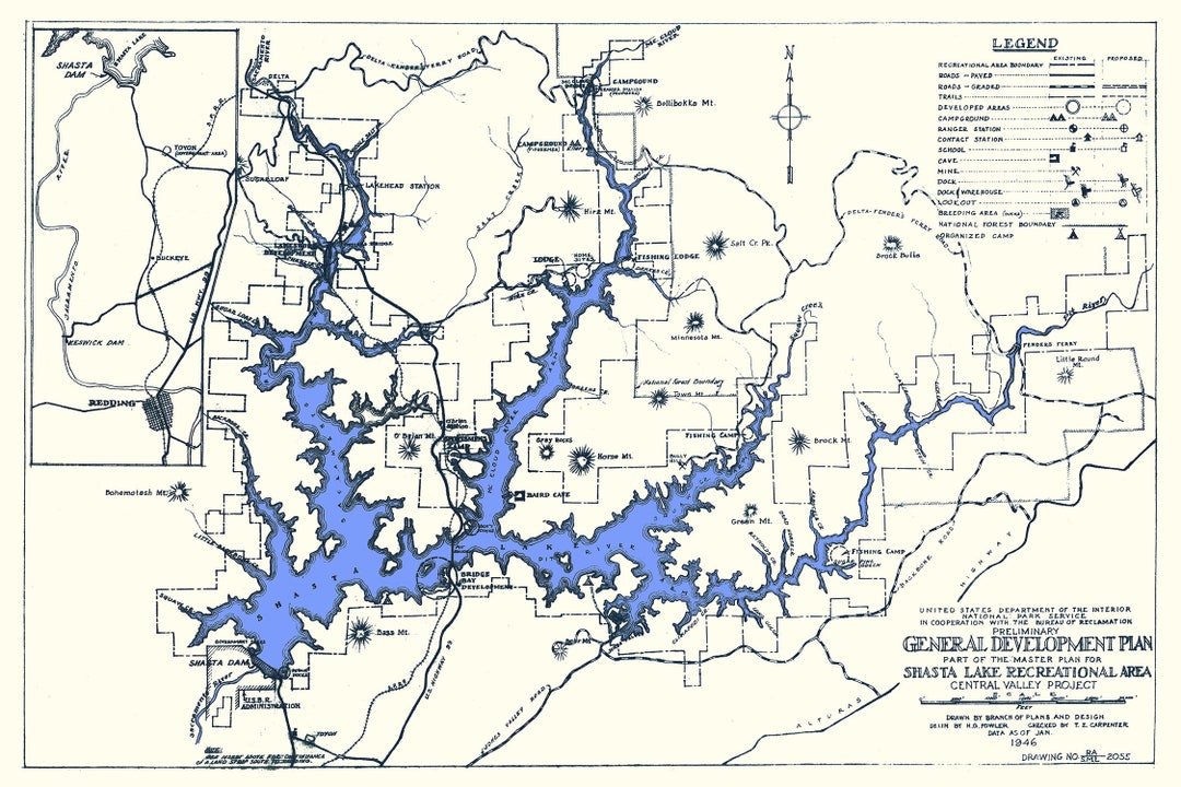 1946 Map of Shasta Lake California - Etsy